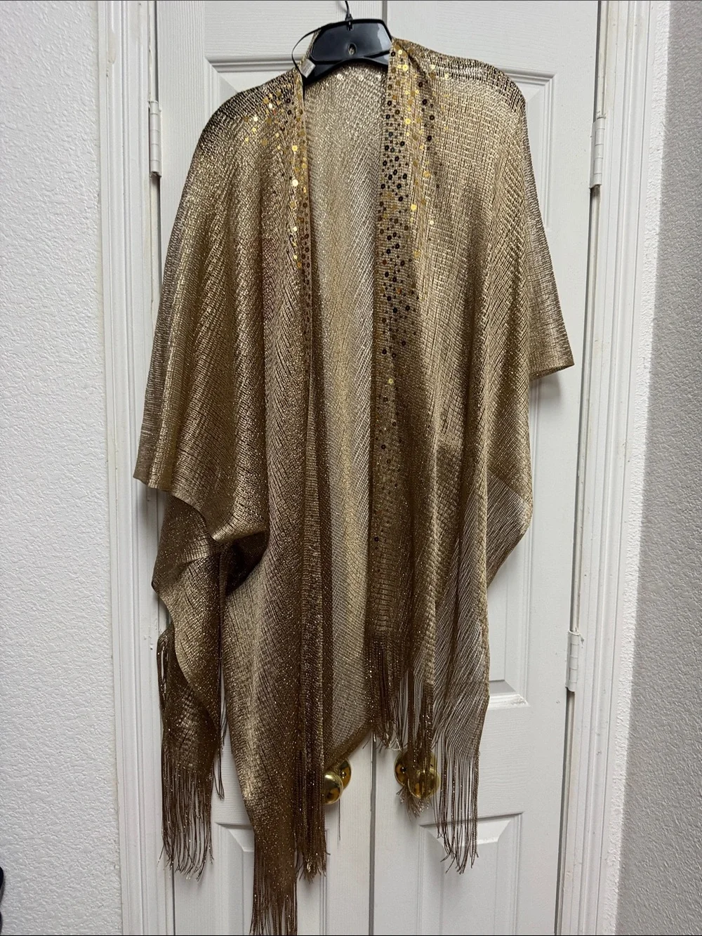 Cato | Other | Cato Gold Sequined Fringe Wrap With Sleeves | Poshmark